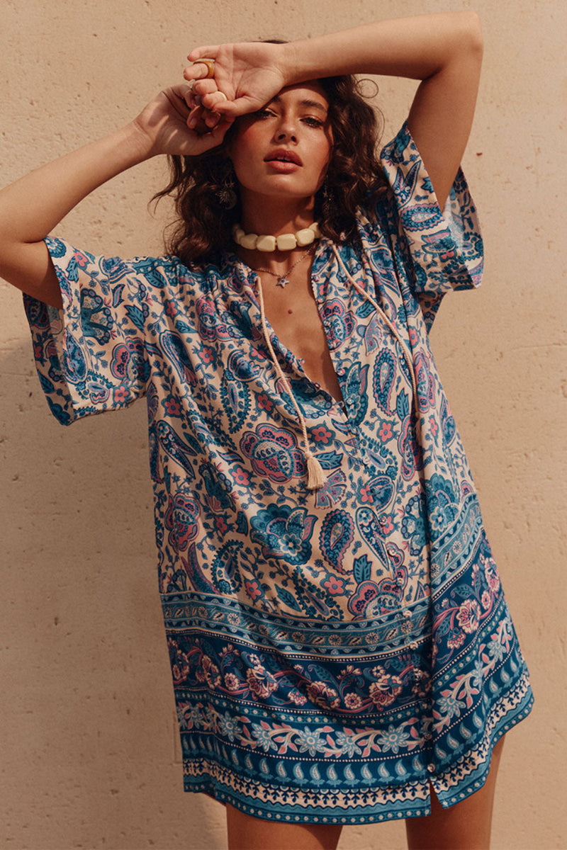SPELL Marmont Flutter Tunic Dress in Lapis – Society Bikini Hawaii